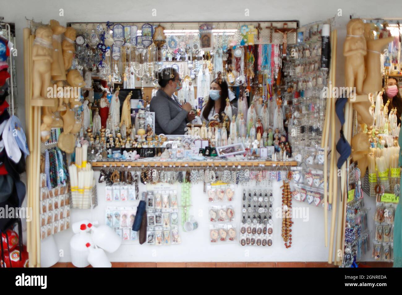 Sanctuary of Fatima. Street store with religion souvenirs. Portugal ...