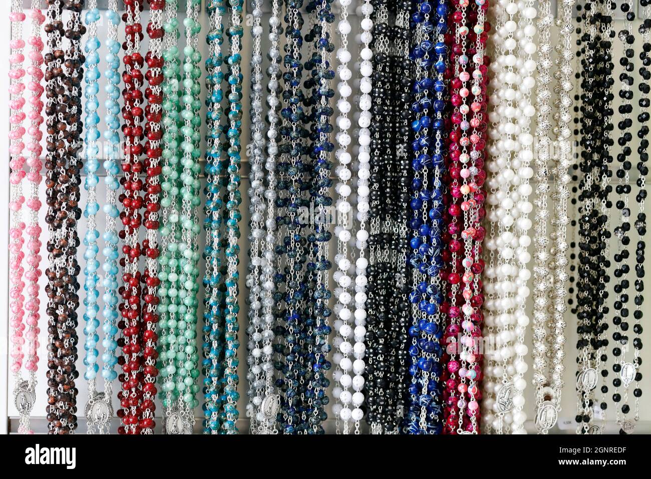 Sanctuary of Fatima. Souvenir shop with Rosary beads and religious ...