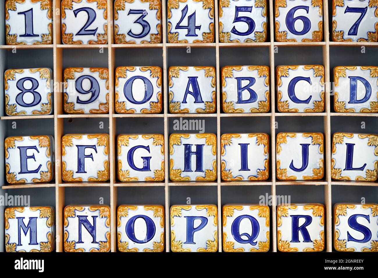 Azulejos. Letters and numbers. Nazare. Portugal Stock Photo - Alamy