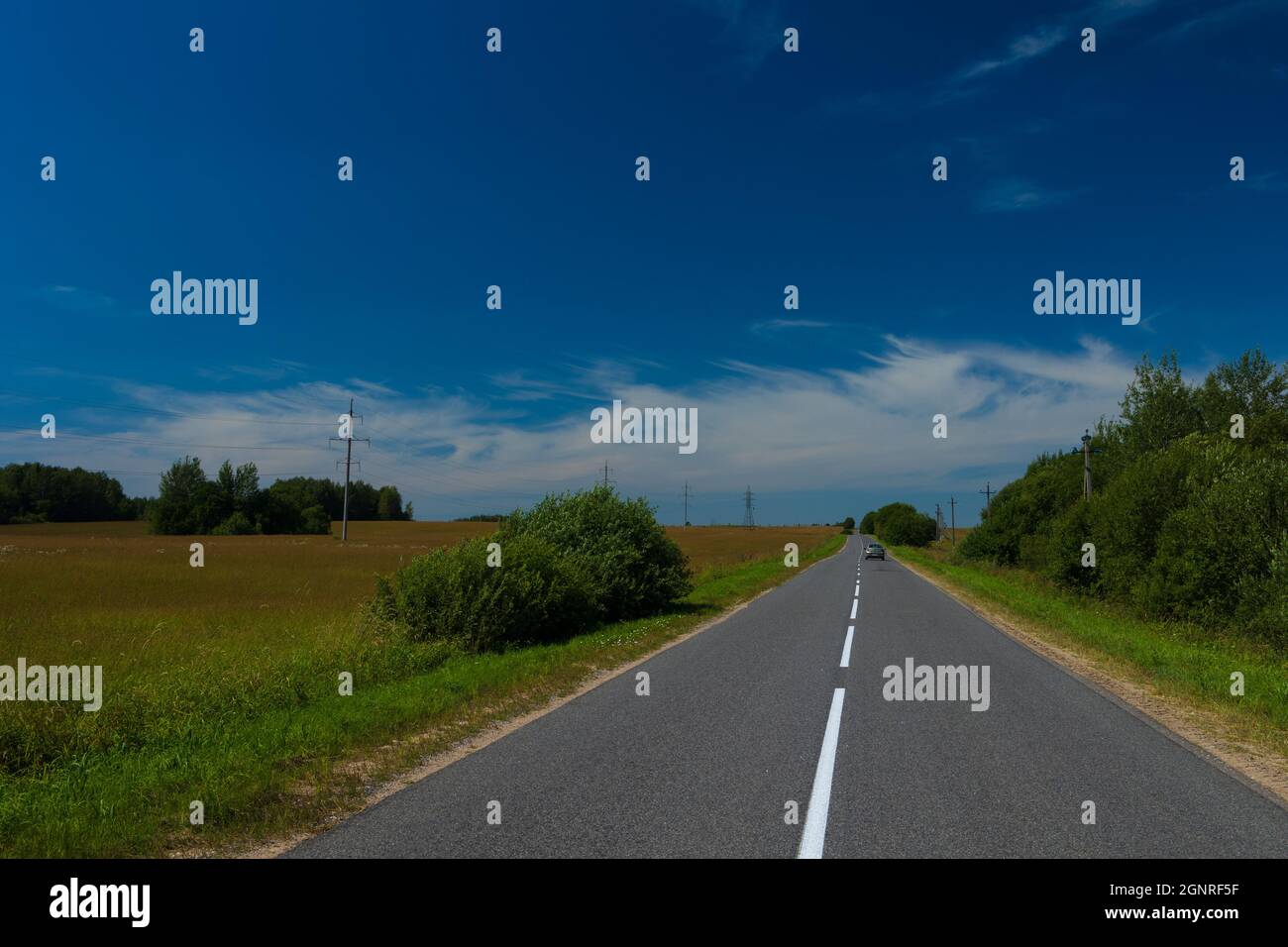 Evening sun view. Bridge on the highway, roadside and asphalt, in ...