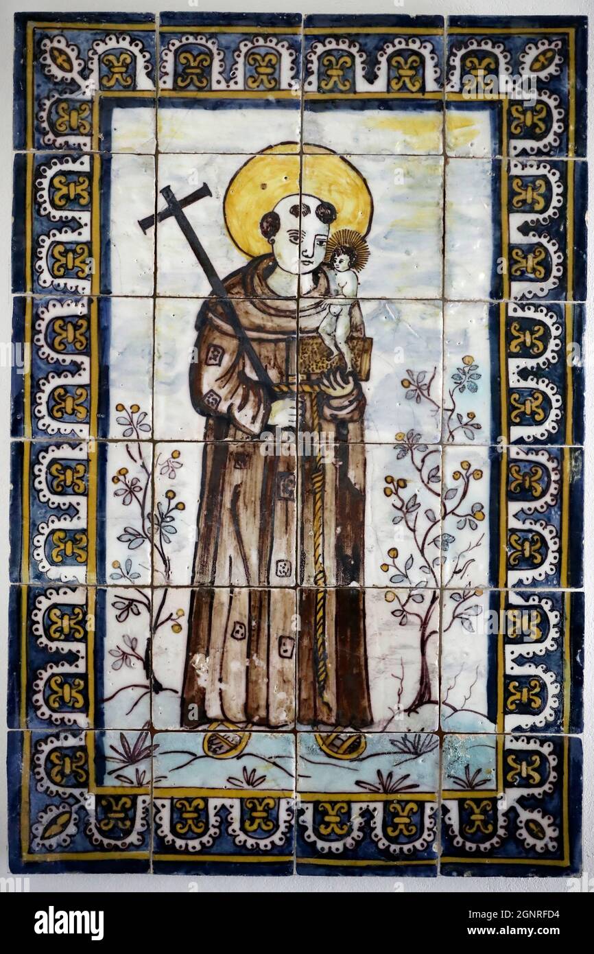 Evora Museum. Azulejos. Saint Anthony of Padua with the Christ Child ...
