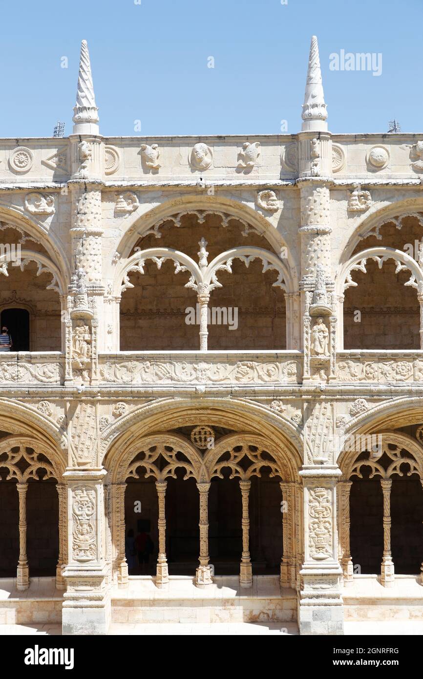 The Jeronimos Monastery or Hieronymites Monastery. The cloister. Lisbon ...
