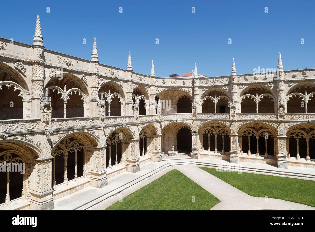The Jeronimos Monastery or Hieronymites Monastery. The cloister. Lisbon ...