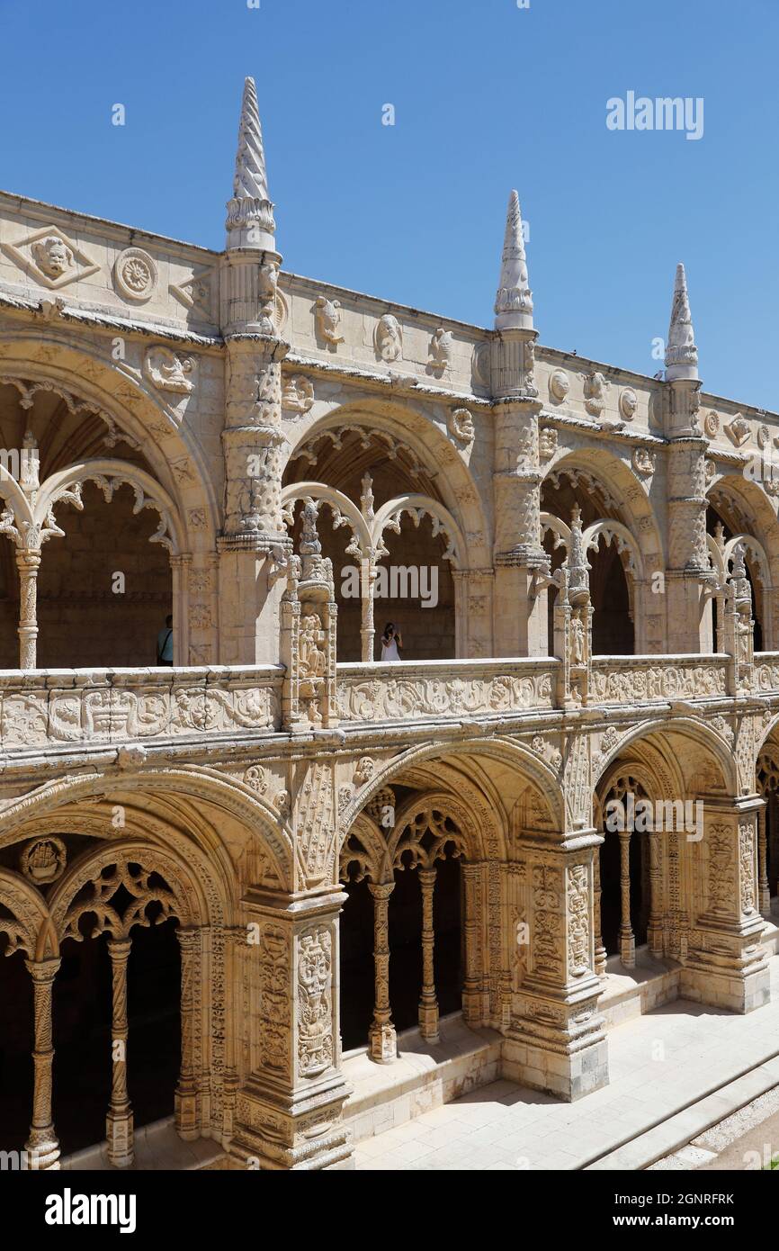 The Jeronimos Monastery or Hieronymites Monastery. The cloister. Lisbon ...