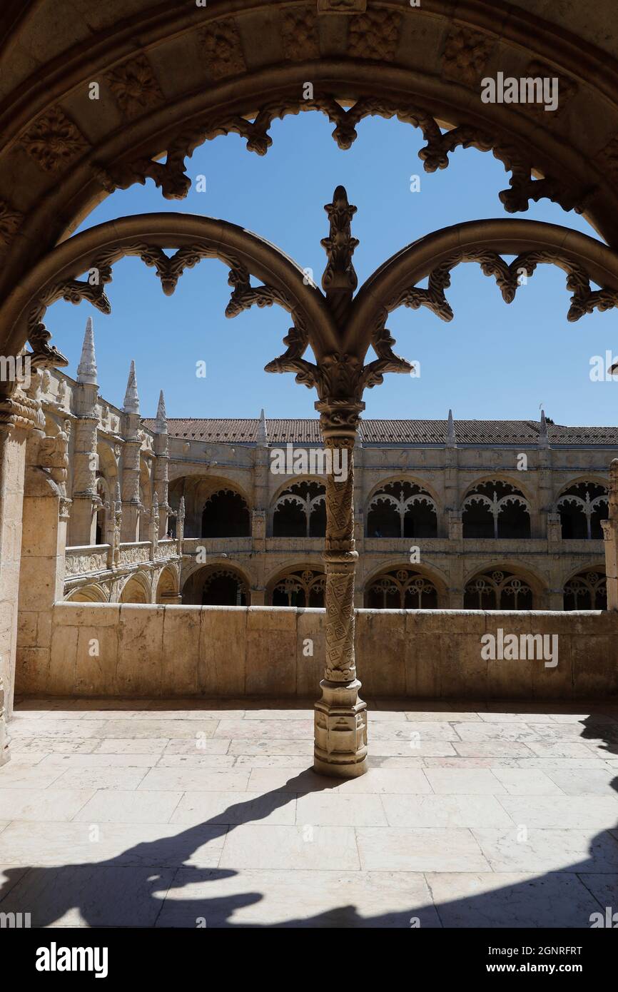 The Jeronimos Monastery or Hieronymites Monastery. The cloister. Lisbon ...