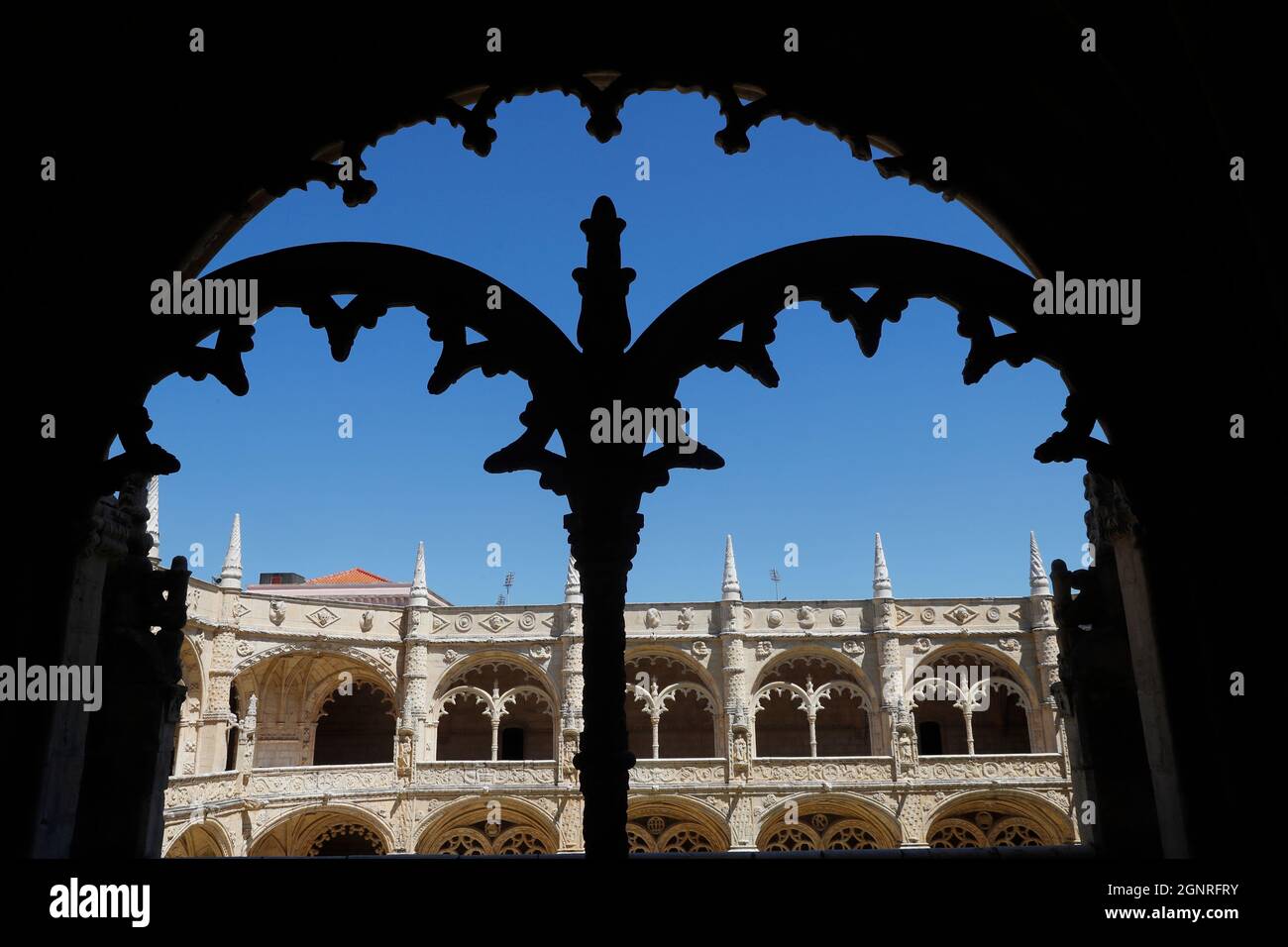 The Jeronimos Monastery or Hieronymites Monastery. The cloister. Lisbon ...