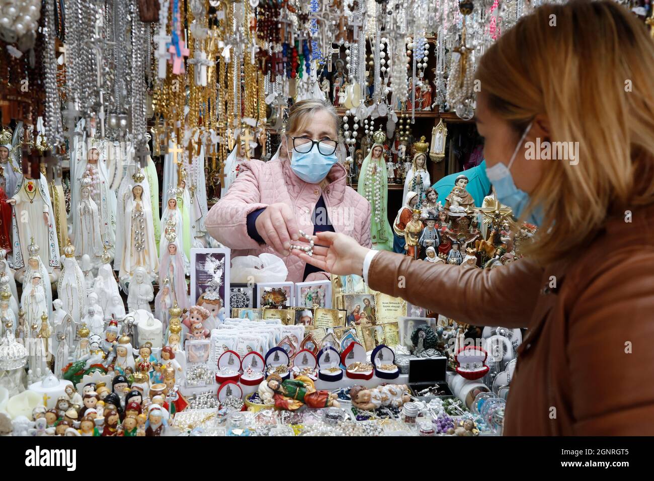 Sanctuary of Fatima. Street store with religion souvenirs. Portugal ...