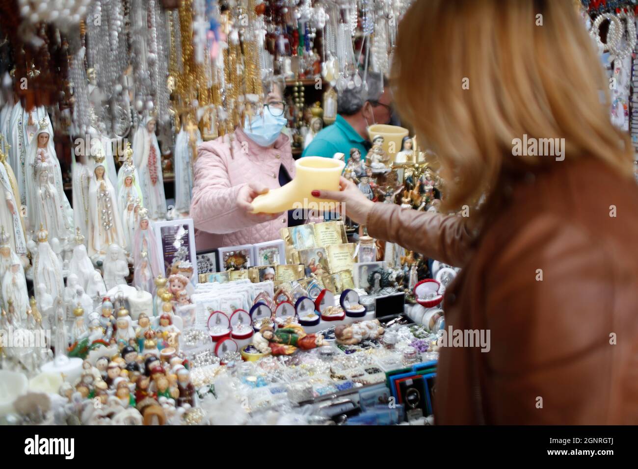 Sanctuary of Fatima. Street store with religion souvenirs. Portugal ...