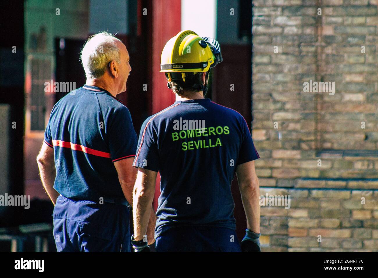 Seville Spain September 22, 2021 Seville firefighters training at the ...