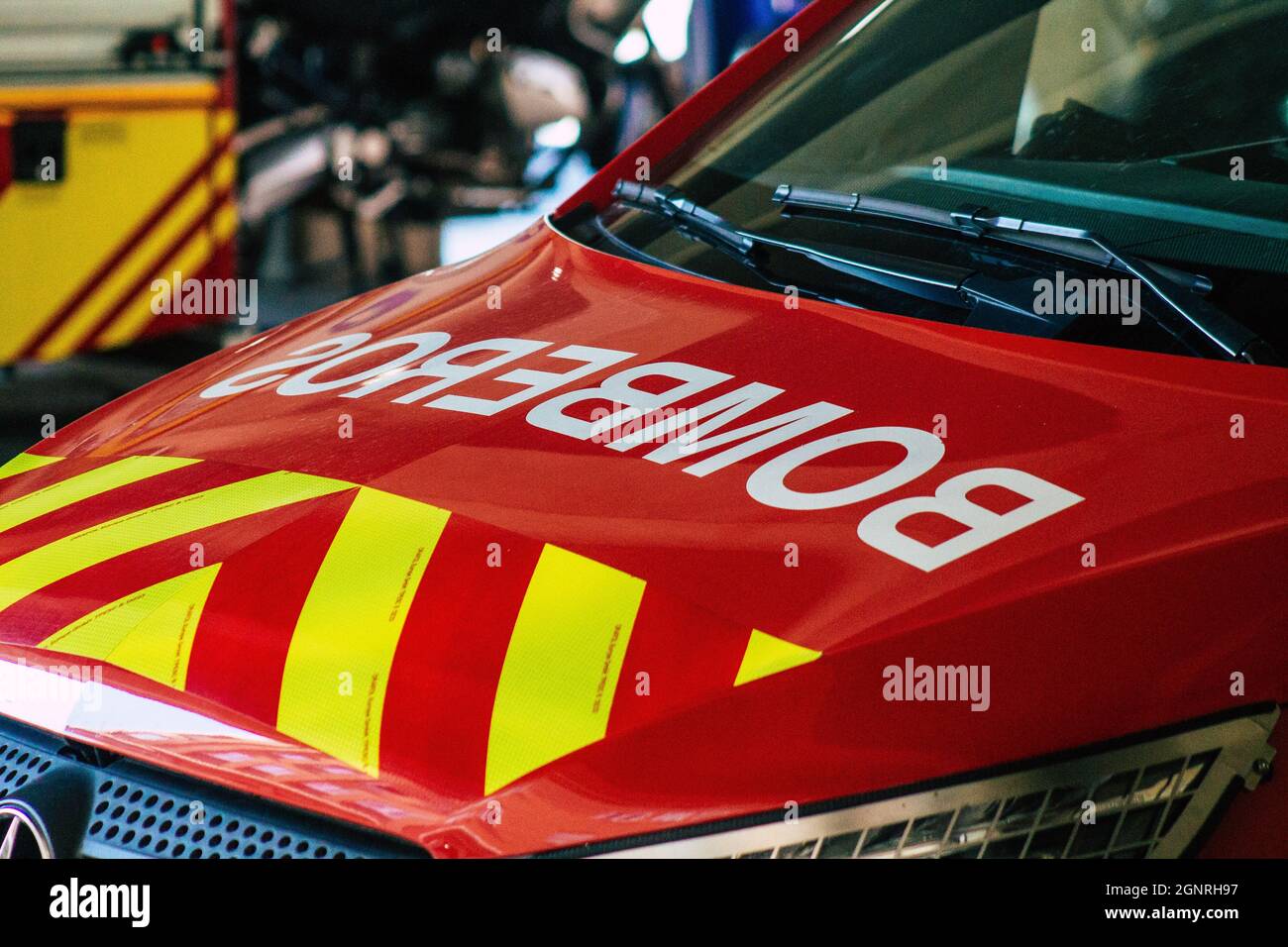 Seville Spain September 22, 2021 Fire engine parked at the fire station ...