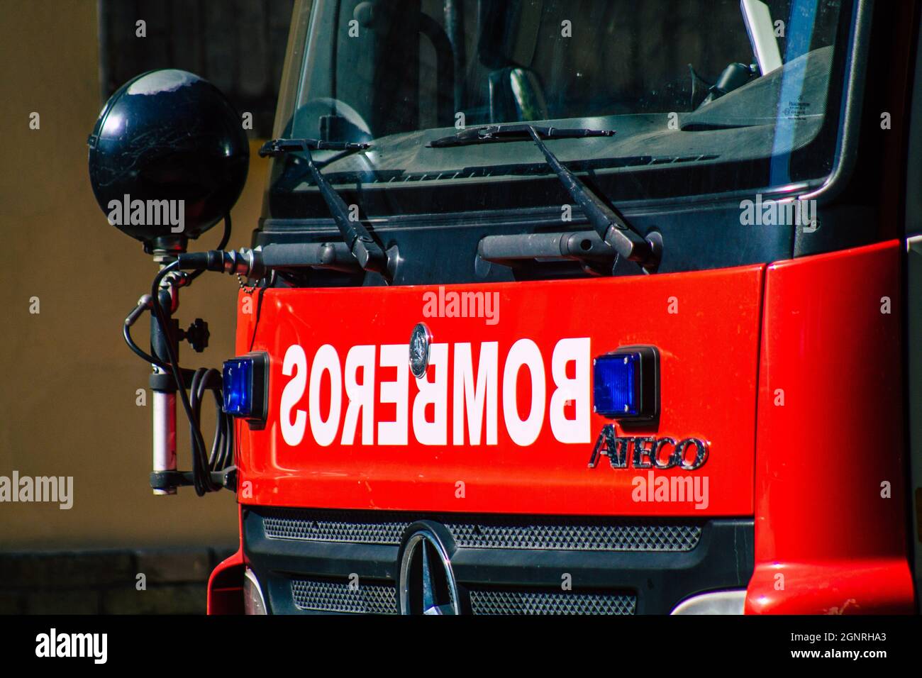 Seville Spain September 22, 2021 Fire engine parked at the fire station ...