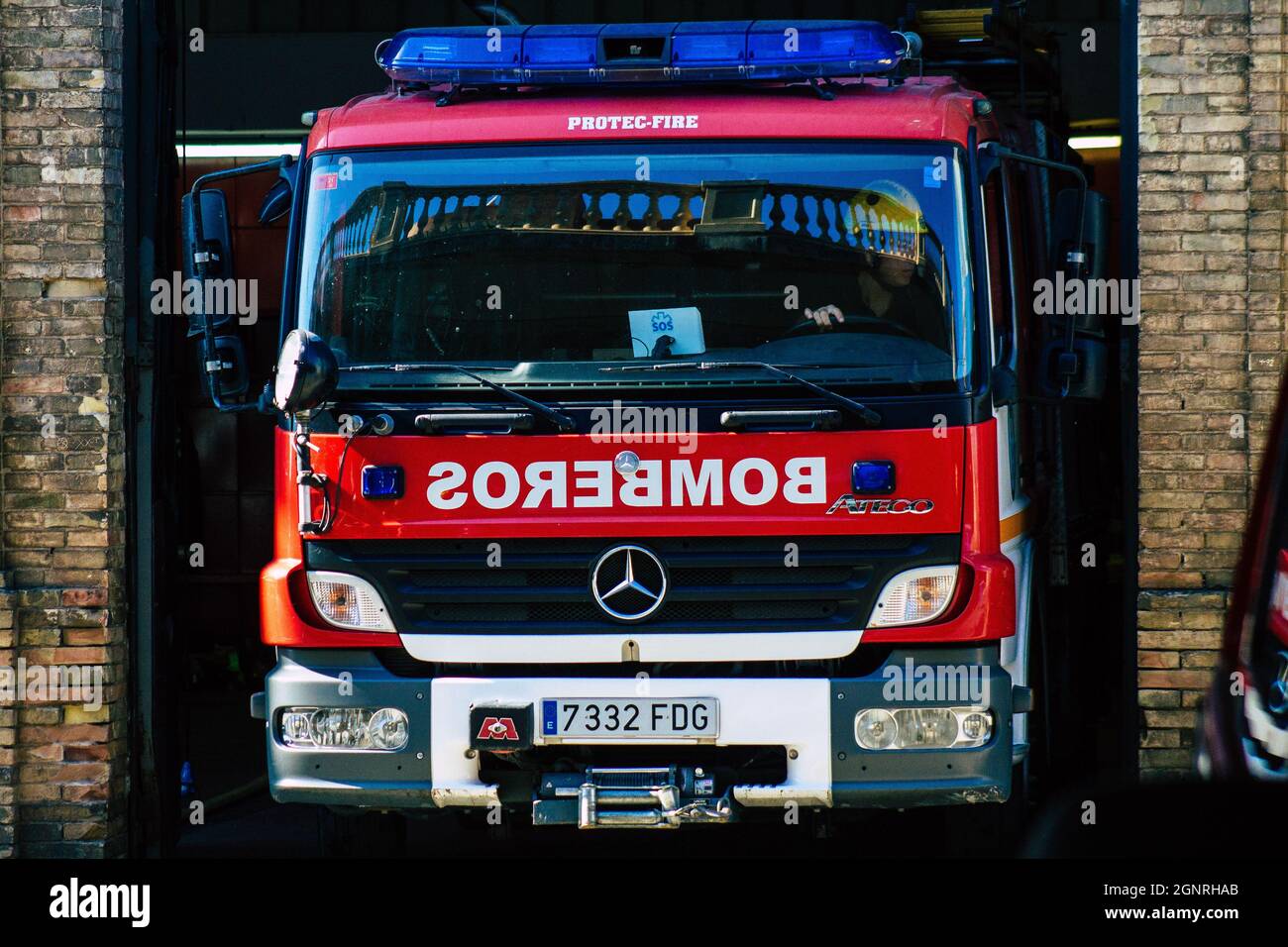Seville Spain September 22, 2021 Fire engine parked at the fire station ...
