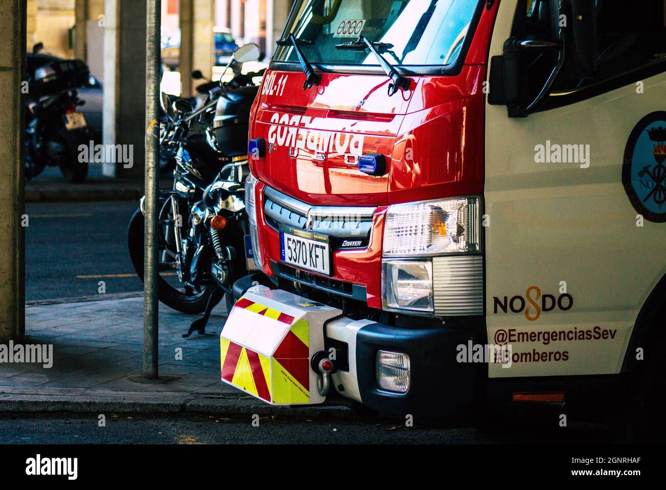 Seville Spain September 22, 2021 Fire engine parked at the fire station ...