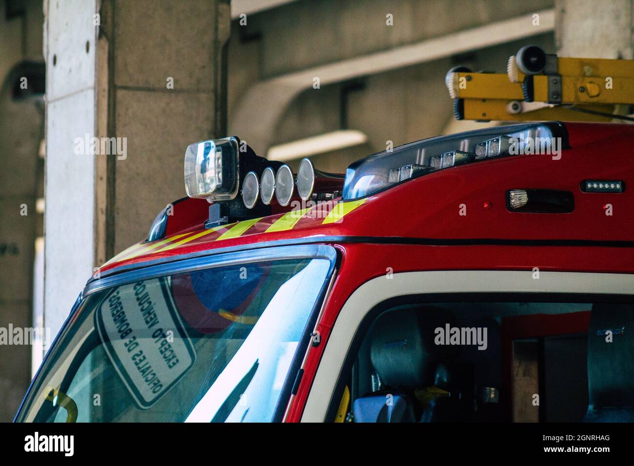 Seville Spain September 22, 2021 Fire engine parked at the fire station ...