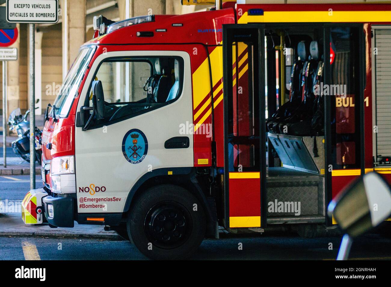 Seville Spain September 22, 2021 Fire engine parked at the fire station ...