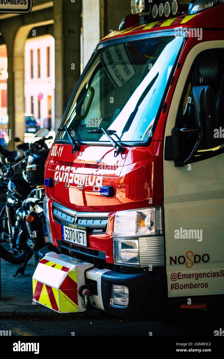 Seville Spain September 22, 2021 Fire engine parked at the fire station ...