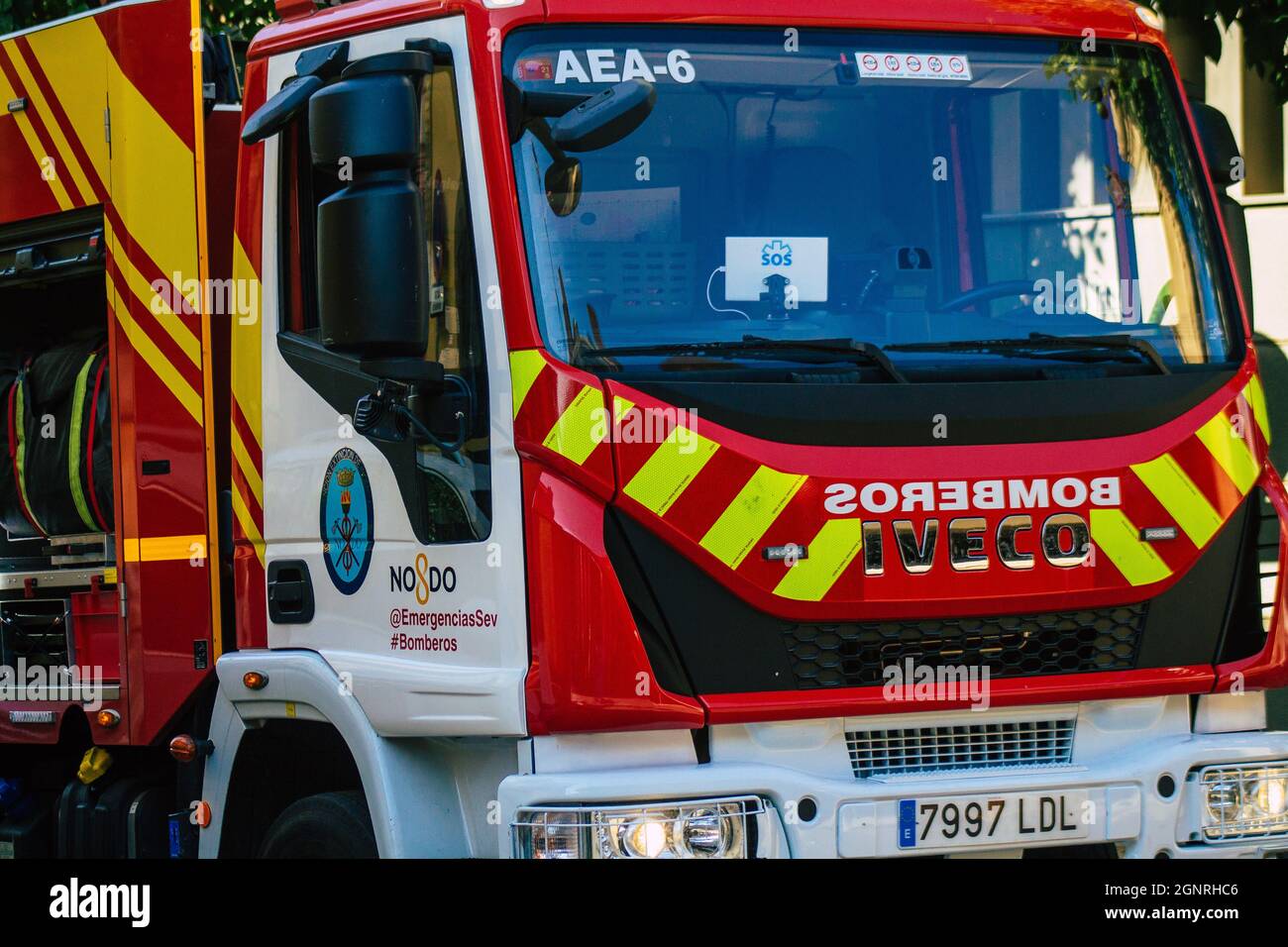 Seville Spain September 22, 2021 Fire engine parked at the fire station ...