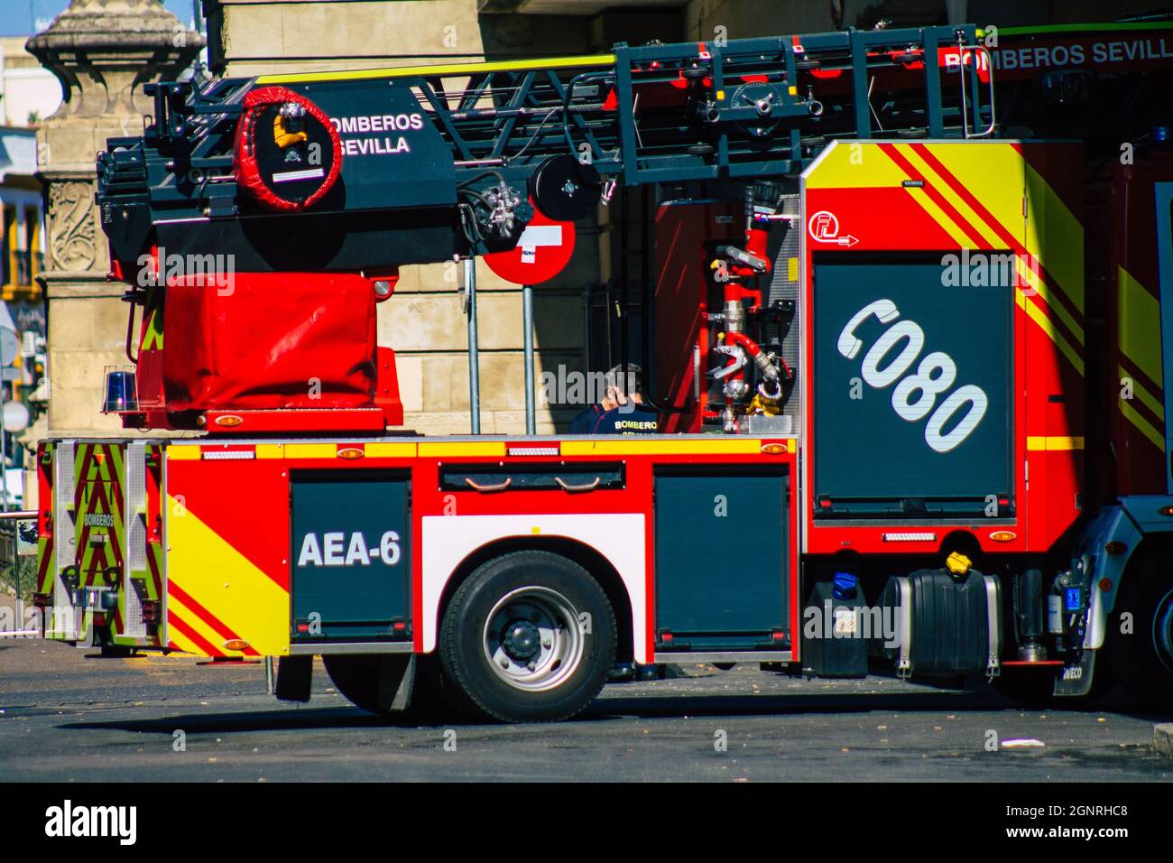 Seville Spain September 22, 2021 Fire engine parked at the fire station ...
