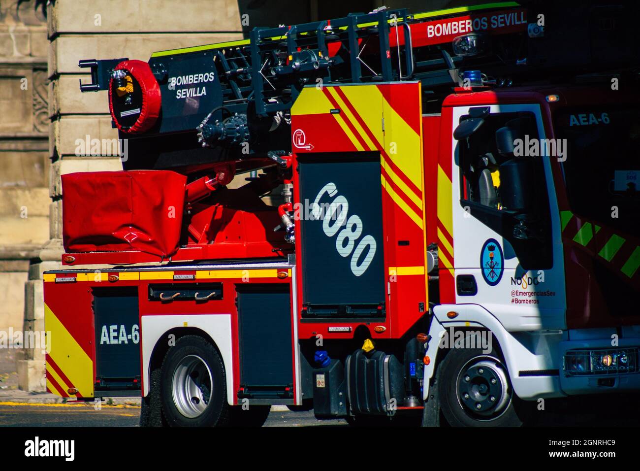 Seville Spain September 22, 2021 Fire engine parked at the fire station ...
