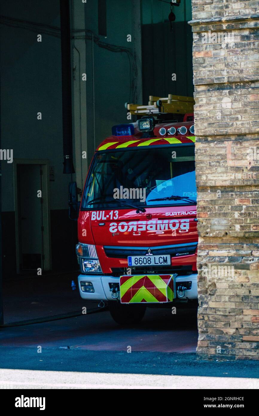 Seville Spain September 22, 2021 Fire engine parked at the fire station ...