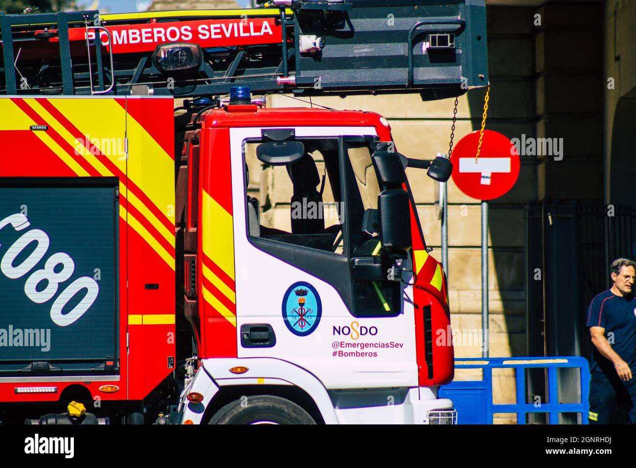 Seville Spain September 22, 2021 Fire engine parked at the fire station ...