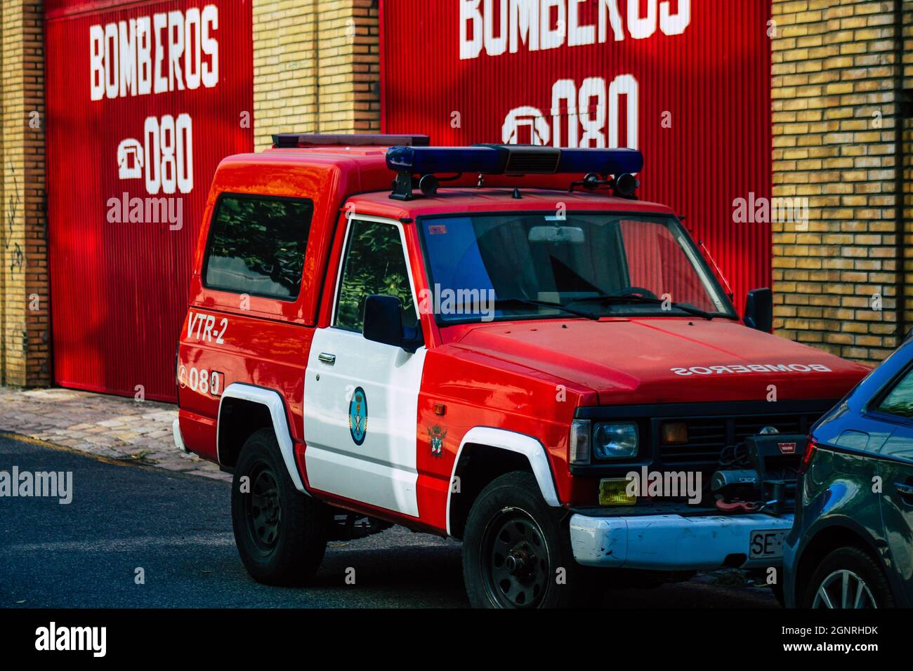 Seville Spain September 22, 2021 Fire engine parked at the fire station ...