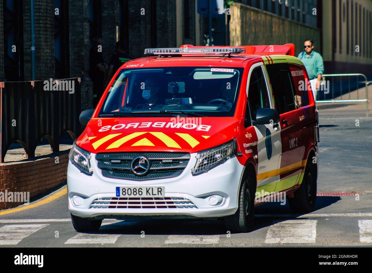 Seville Spain September 22, 2021 Fire engine rolling in the streets of ...