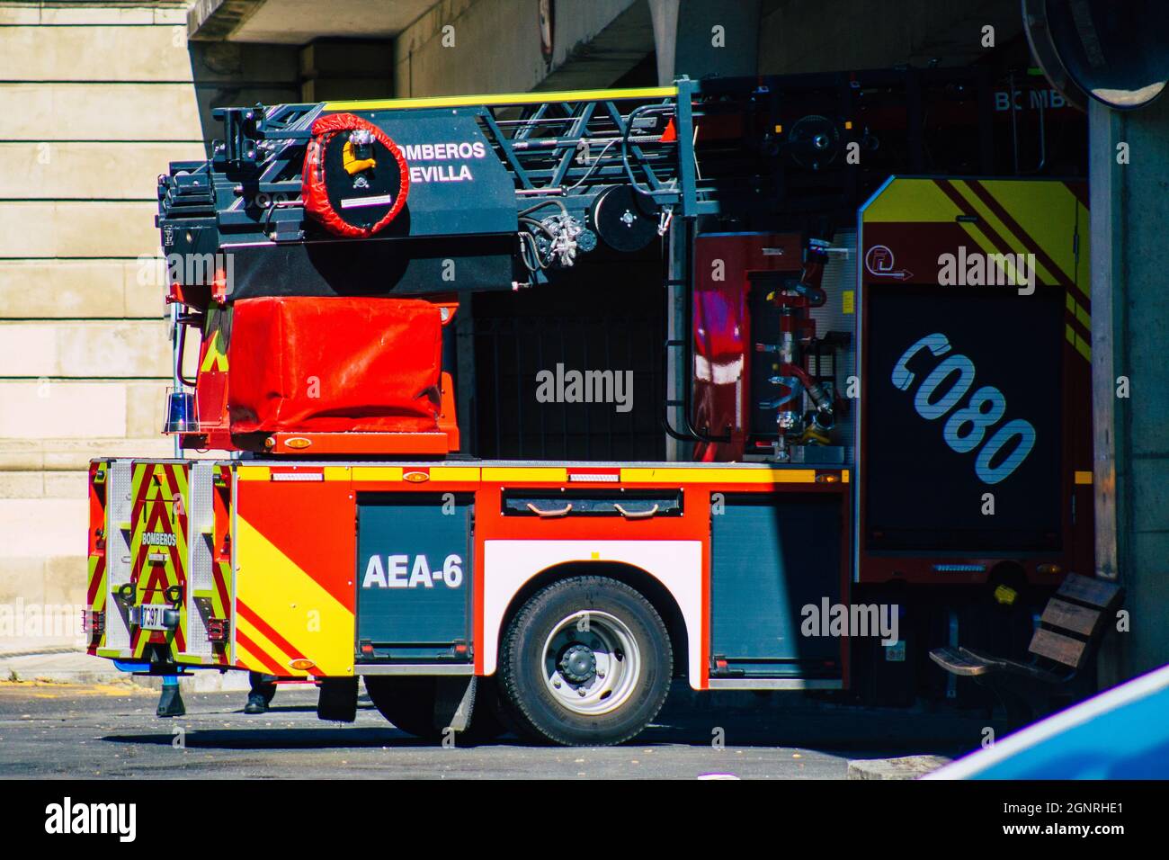 Seville Spain September 22, 2021 Fire engine parked at the fire station ...