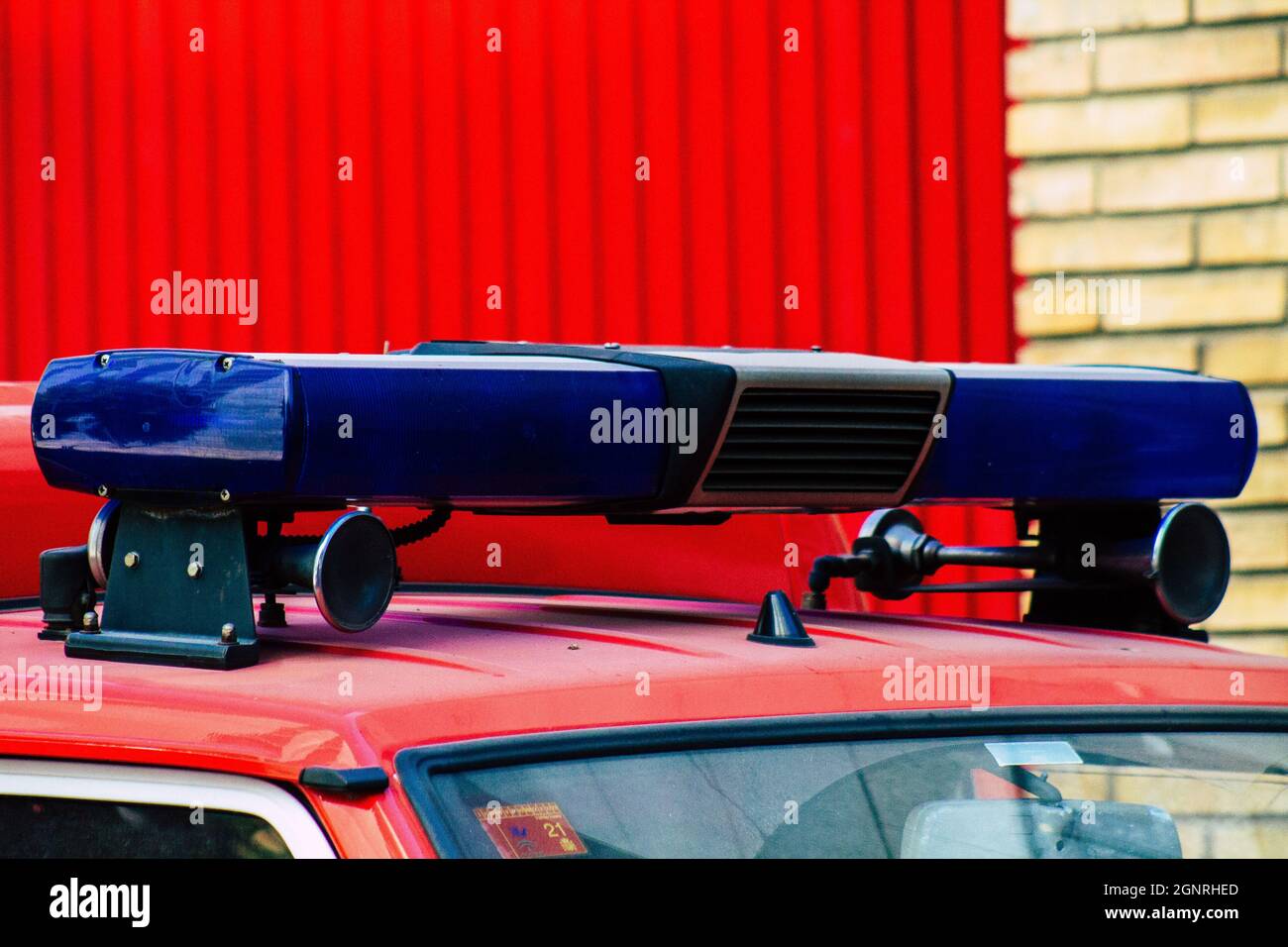Seville Spain September 22, 2021 Fire engine parked at the fire station ...