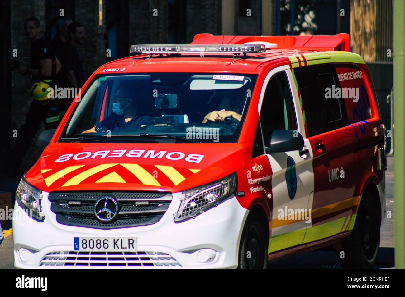Seville Spain September 22, 2021 Fire engine rolling in the streets of ...