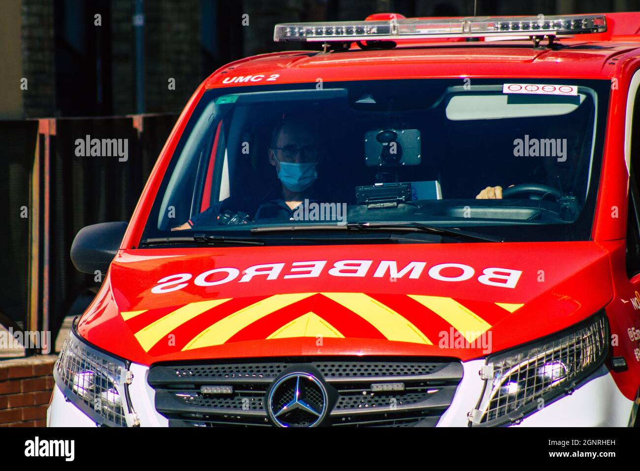 Seville Spain September 22, 2021 Fire engine rolling in the streets of ...
