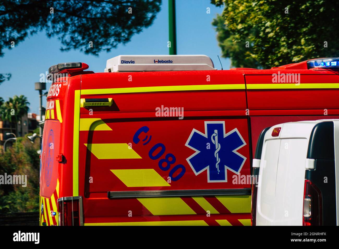 Seville Spain September 22, 2021 Fire engine rolling in the streets of ...