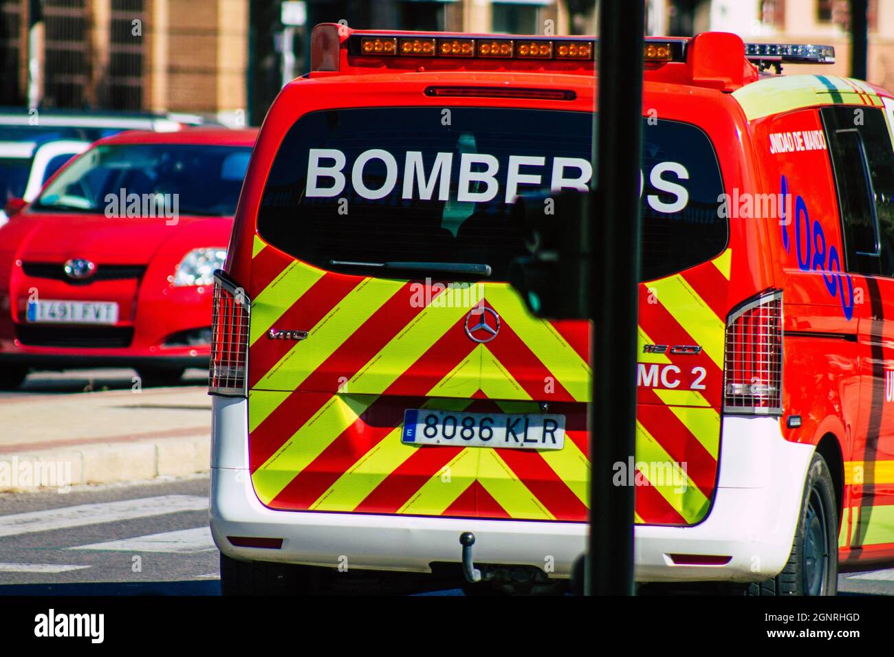 Seville Spain September 22, 2021 Fire engine rolling in the streets of ...