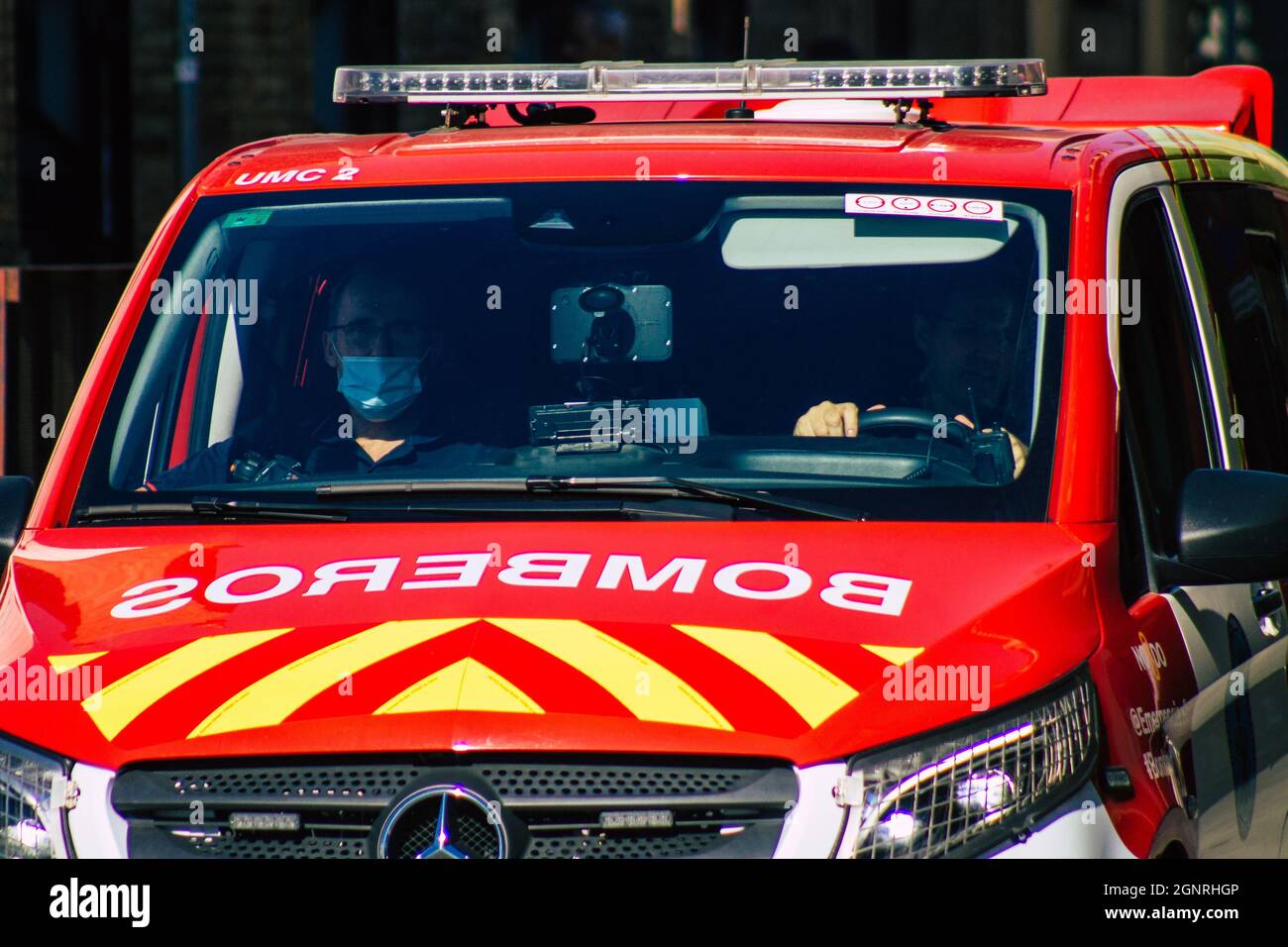 Seville Spain September 22, 2021 Fire engine rolling in the streets of ...