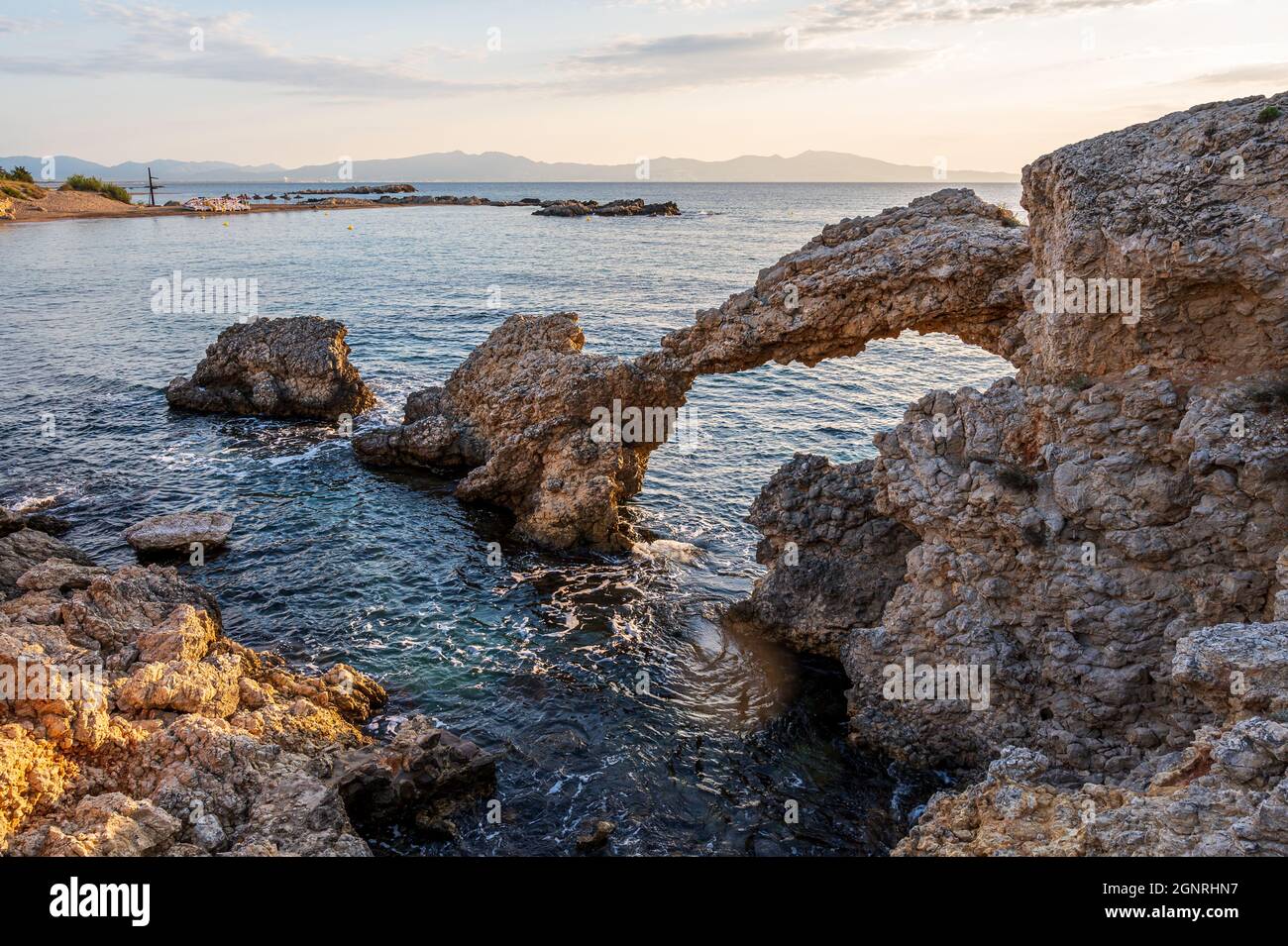 panorama of the natural arch of the beach of Portitxol in L'Escala ...