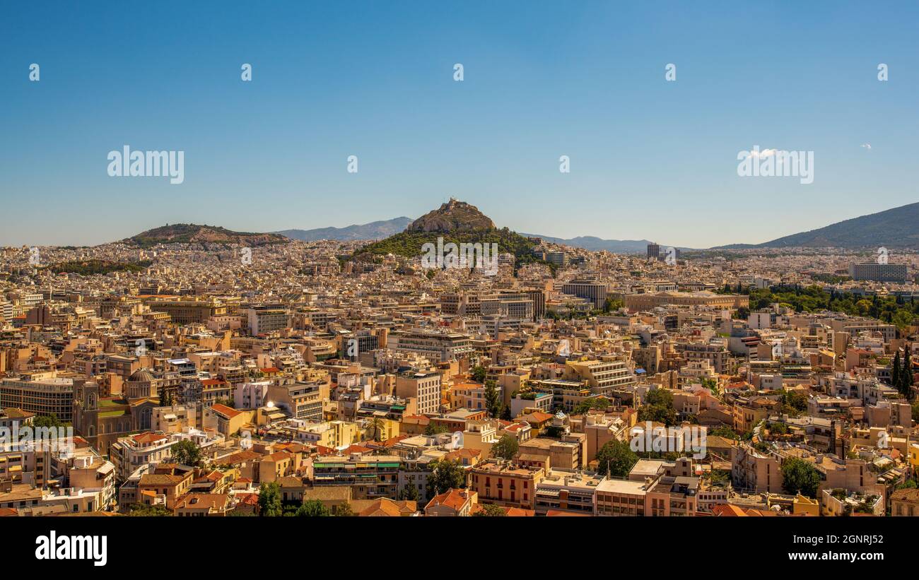 aerial panoramic view over the city of Athens Greece Stock Photo - Alamy