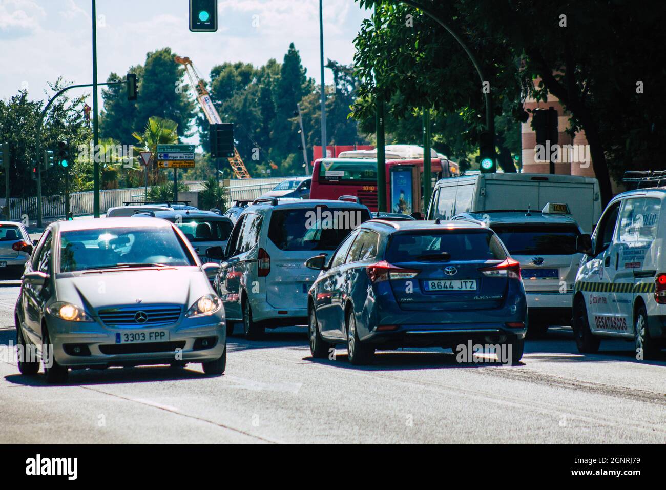 Seville Spain September 22, 2021 Traffic jam in the streets of Seville ...
