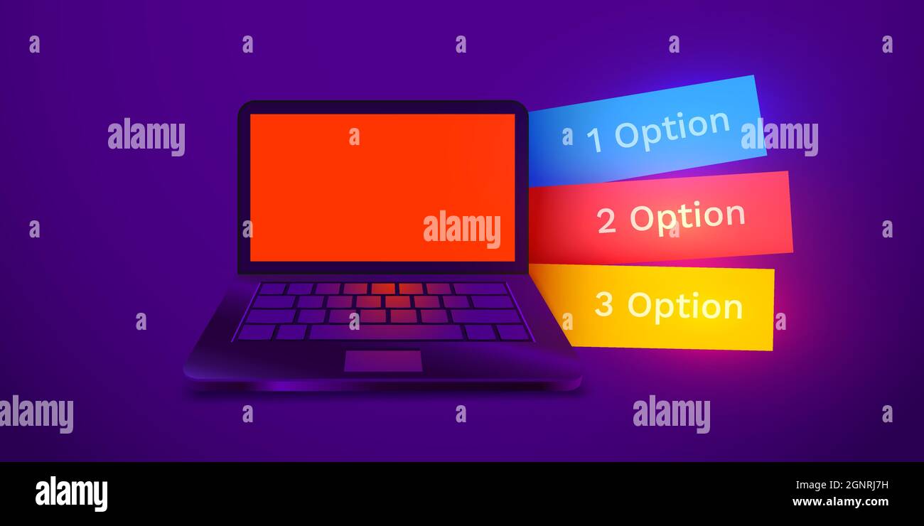 Infographic design with realistic 3d laptop computer with colorful ...