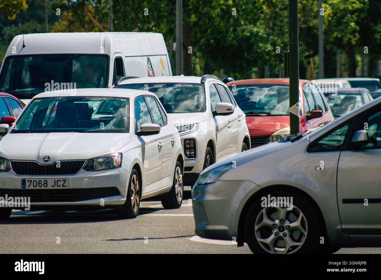 Seville Spain September 22, 2021 Traffic jam in the streets of Seville ...