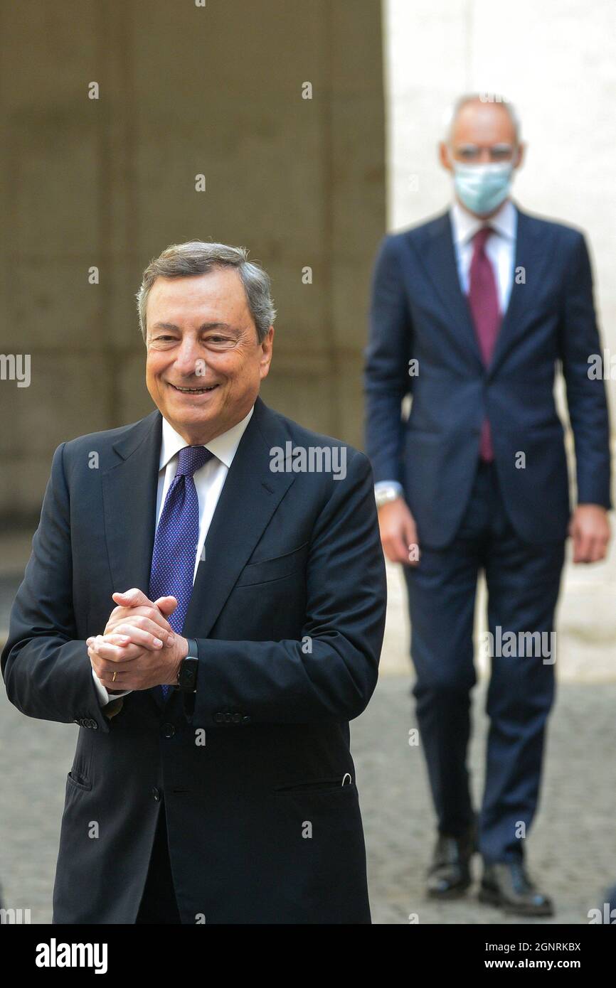 Rome, Italy. 27th Sep, 2021. Mario Draghi during the meeting with the ...
