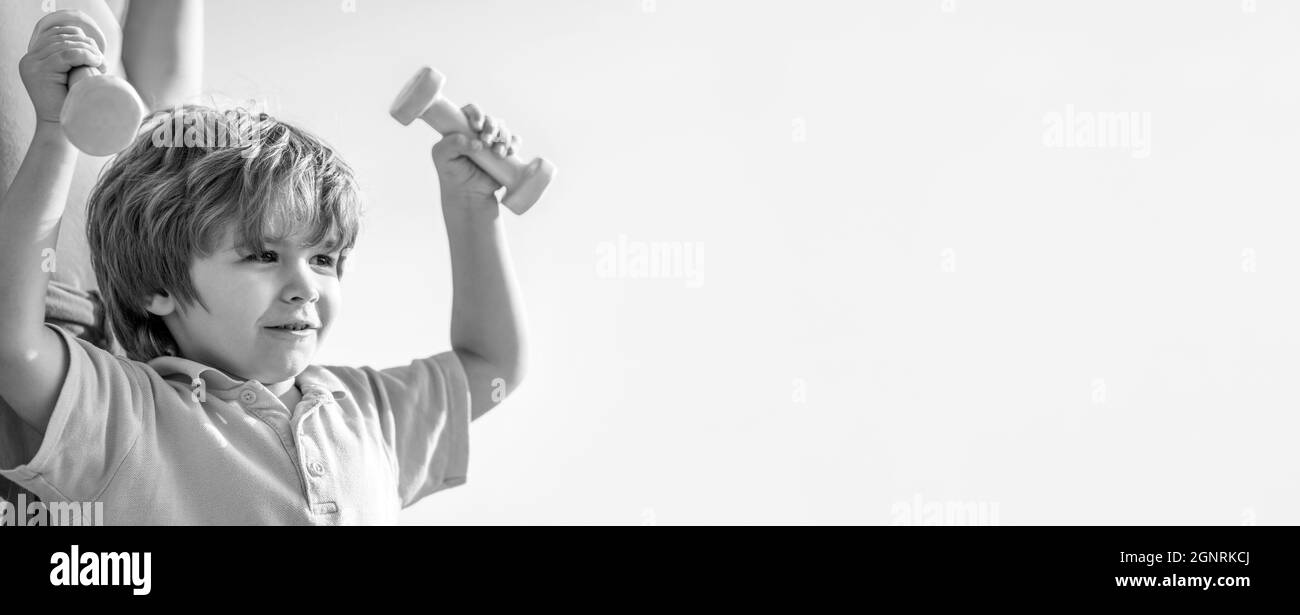 Sporty boy with dumbbells. Sport. Fitness, health and energy. Healthy ...