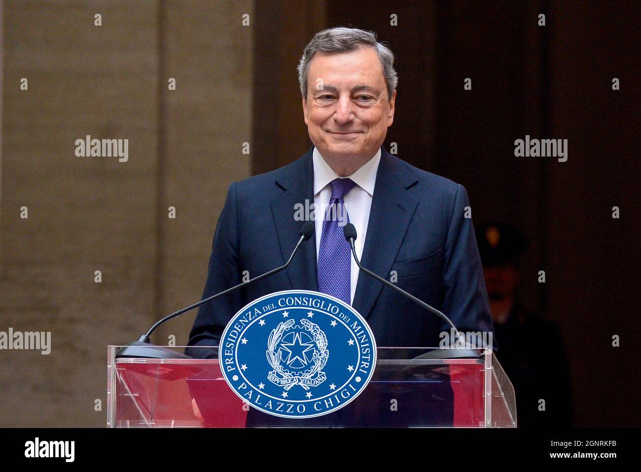Rome, Italy. 27th Sep, 2021. Mario Draghi during the meeting with the ...