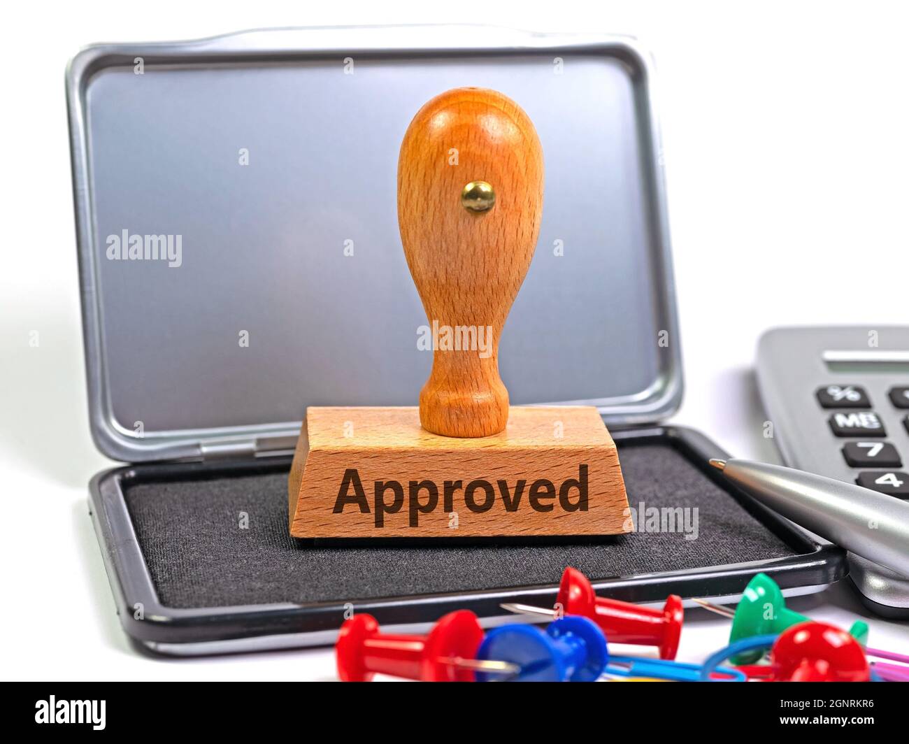 Wooden stamp that reads Approved Stock Photo - Alamy