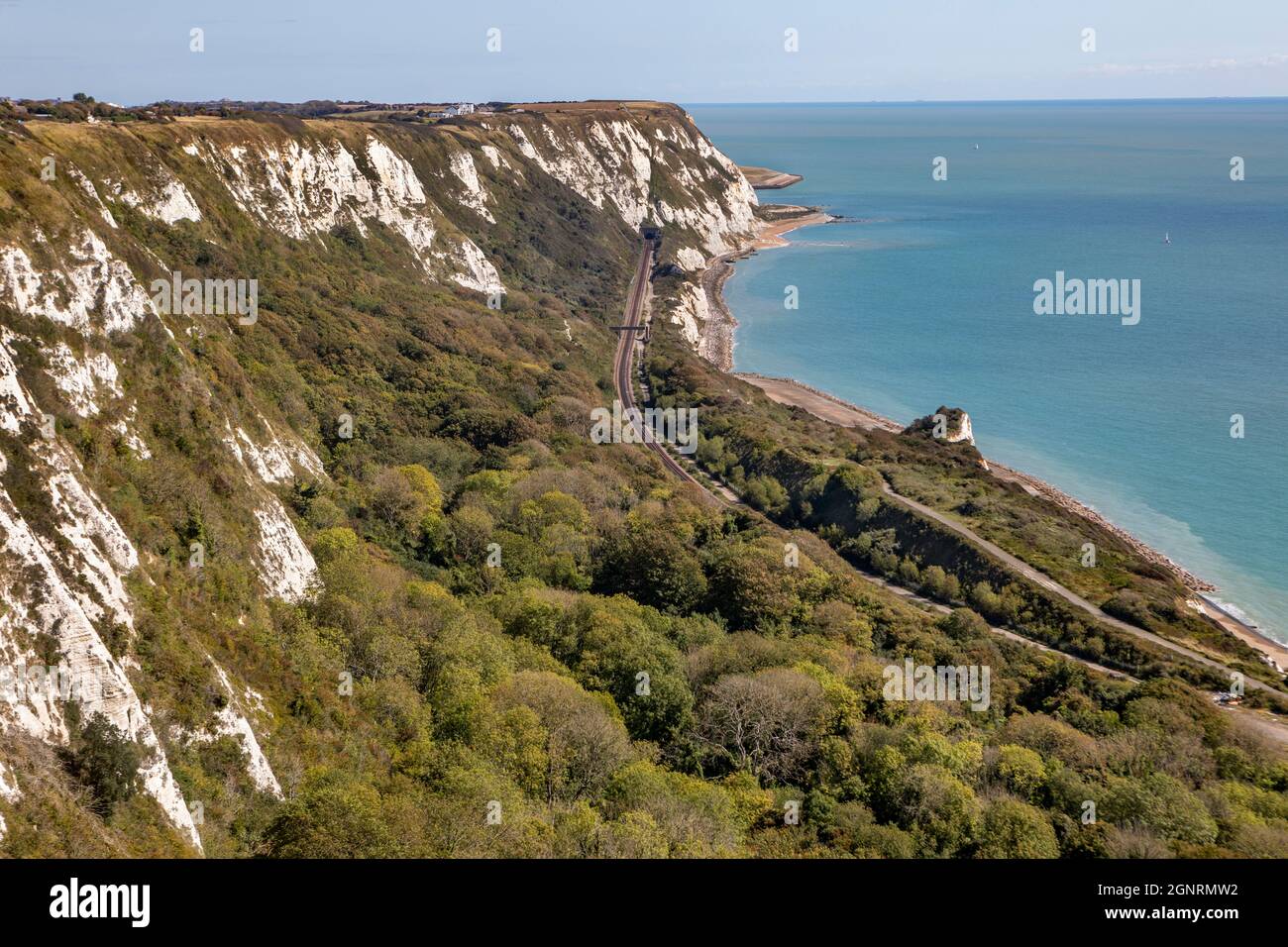 The Folkestone to Dover railway line running by Folkestone Warren on ...