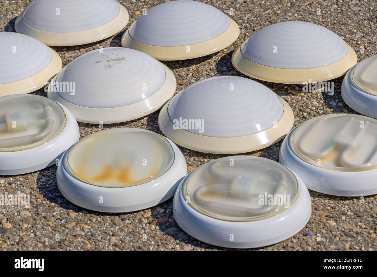 Old White Glass Round Light Fixture With Cfl for Ceiling Stock Photo ...