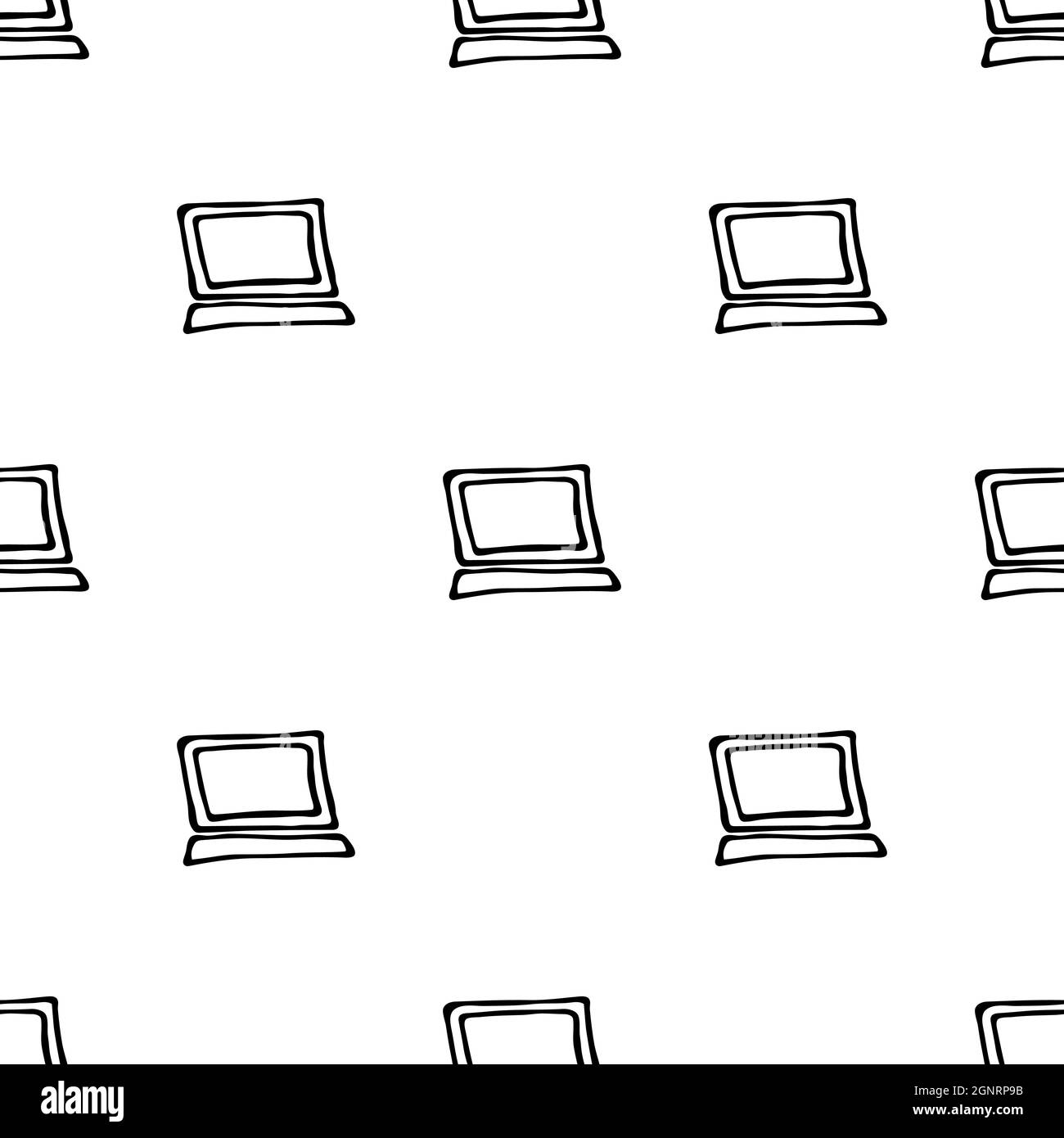 Seamless pattern with hand drawn computer. Doodle style vector ...