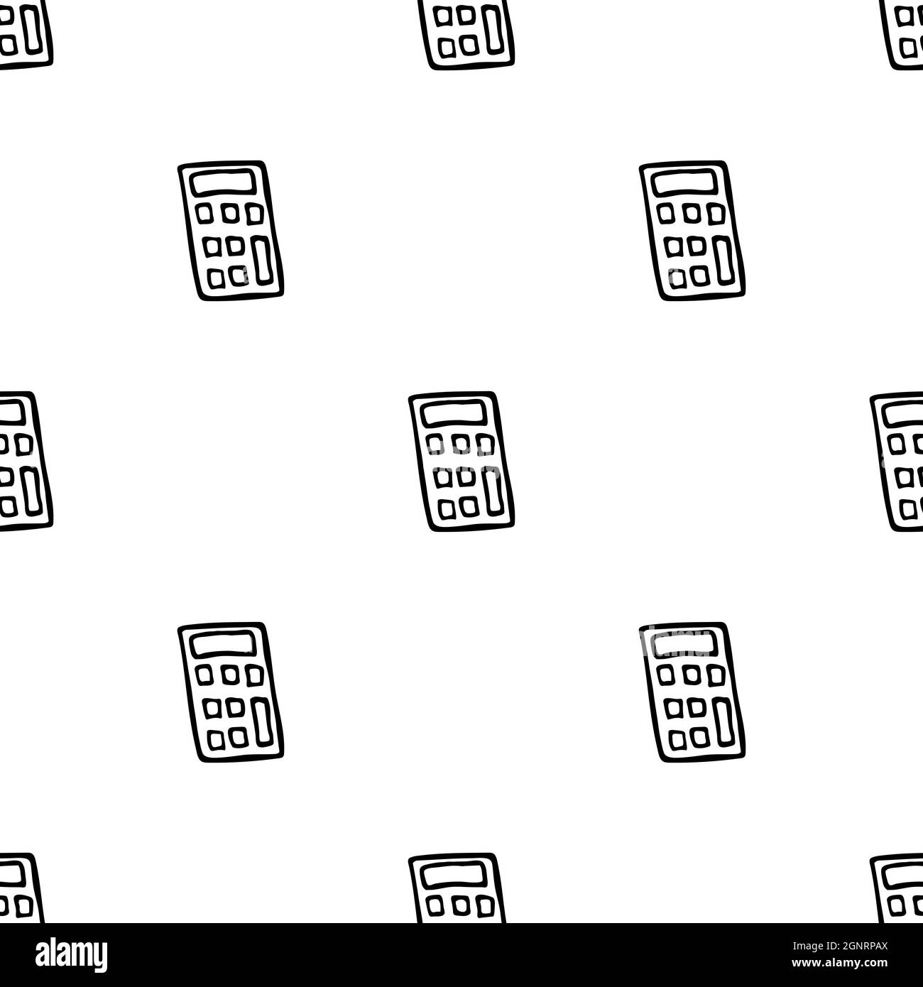 Seamless pattern with hand drawn calculator. Doodle style vector ...