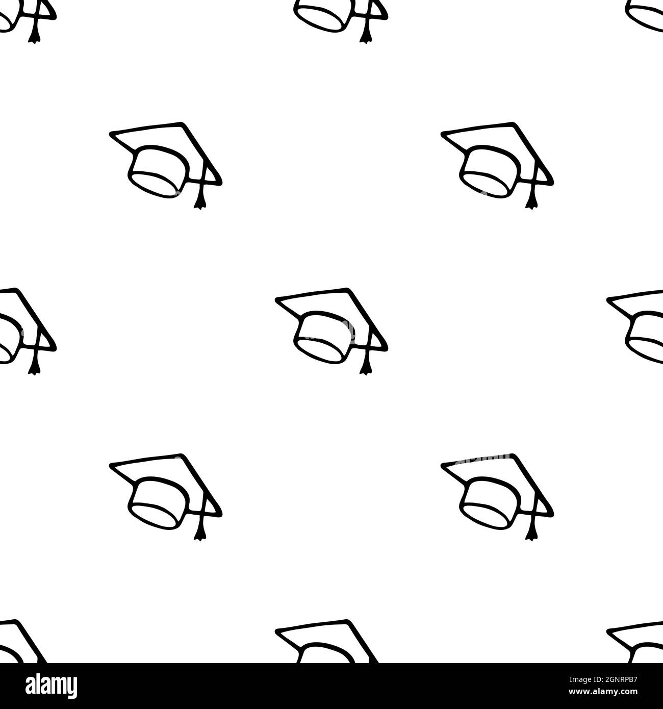 Seamless pattern with hand drawn graduate hat. Doodle style vector ...