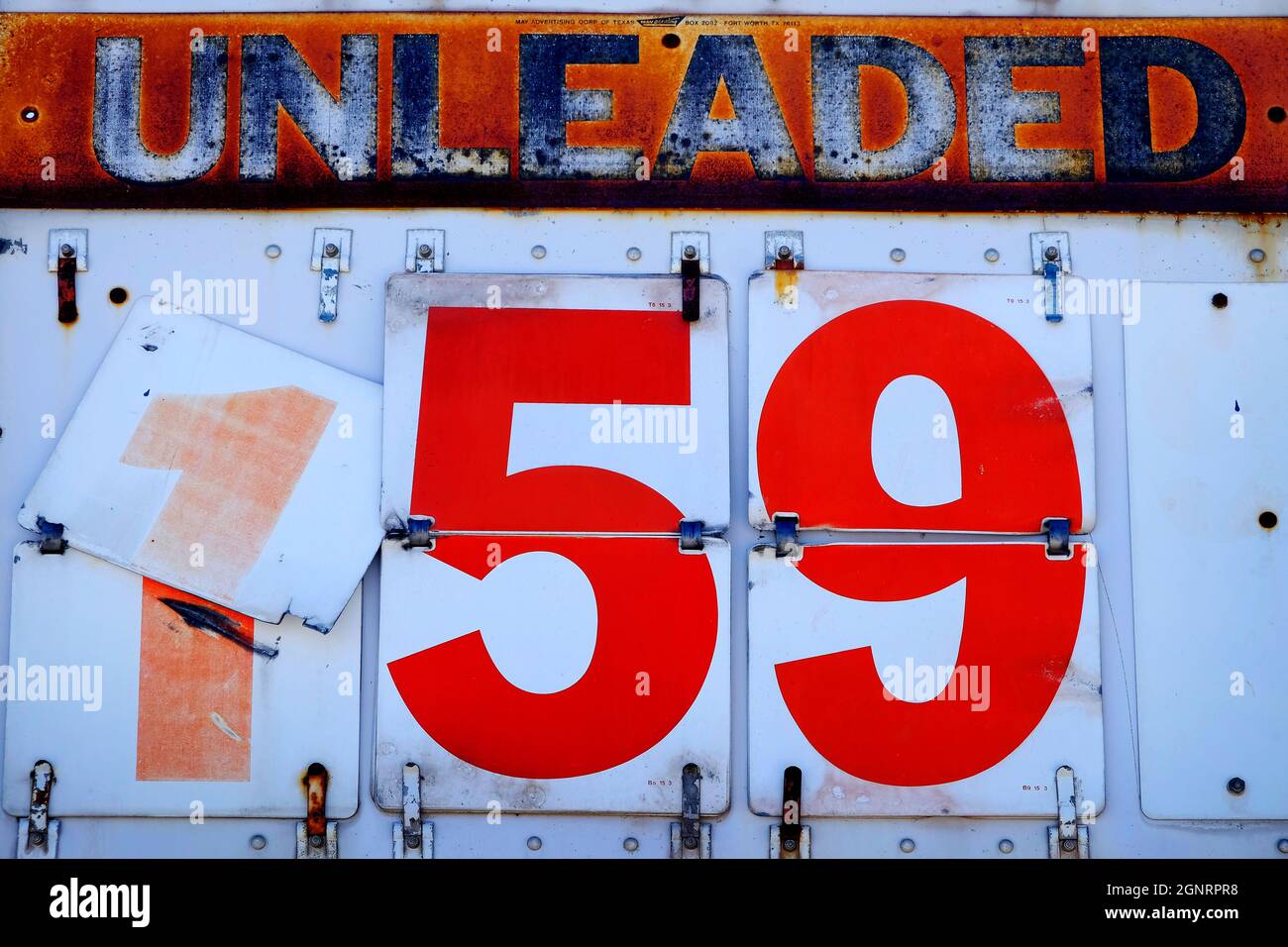 Old worn vintage unleaded gas sign with price per gallon Stock Photo ...