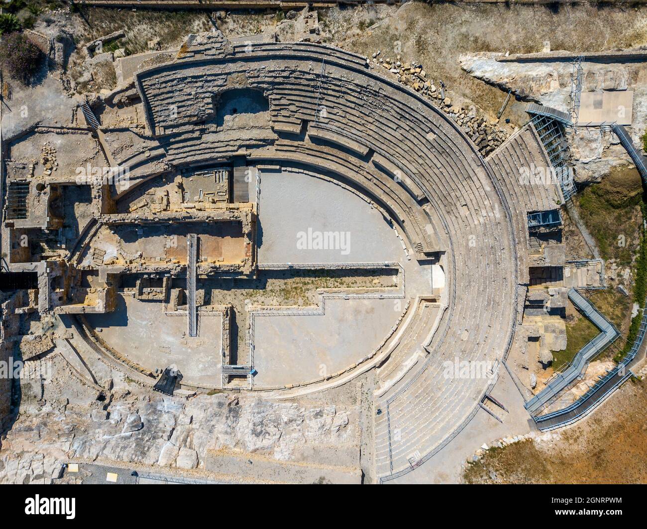 Aerial view of Roman amphitheatre, a UNESCO World Heritage Site ...